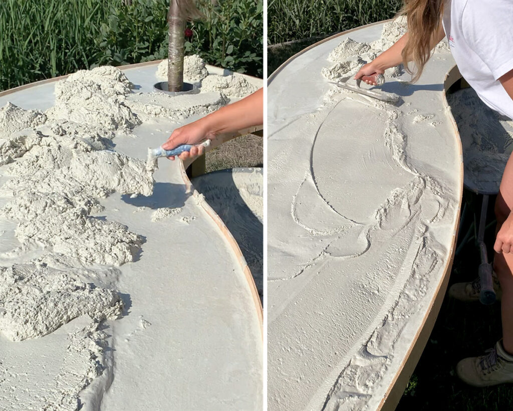 DIY eettafel van beton in de achtertuin